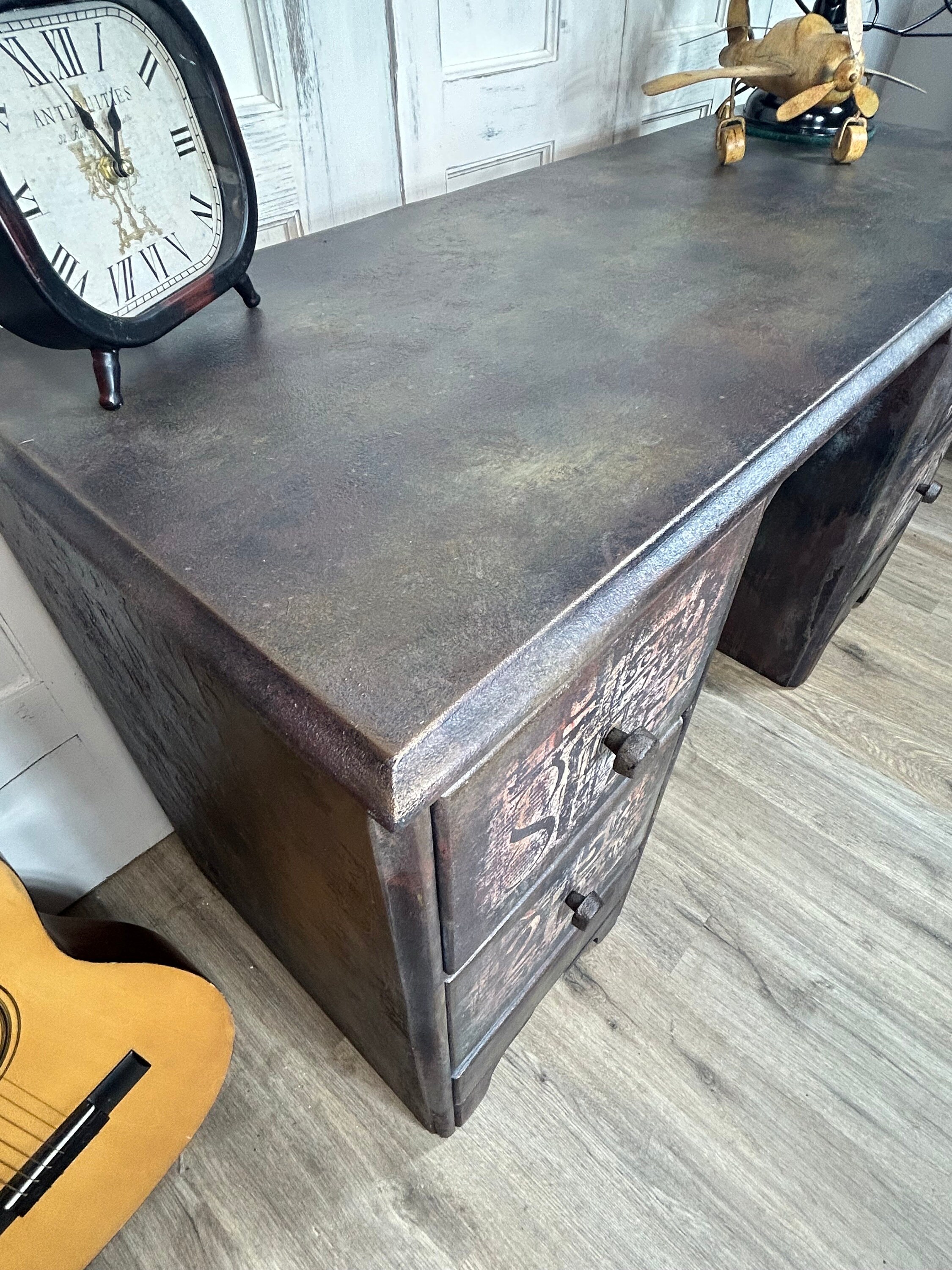 Industrial Steam Punk Grunge Style Office Desk, Rusty Patina Finish ...