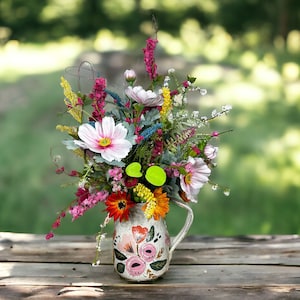 Charming Hand-painted Pitcher With Wildflower Arrangement, Whimsical ...
