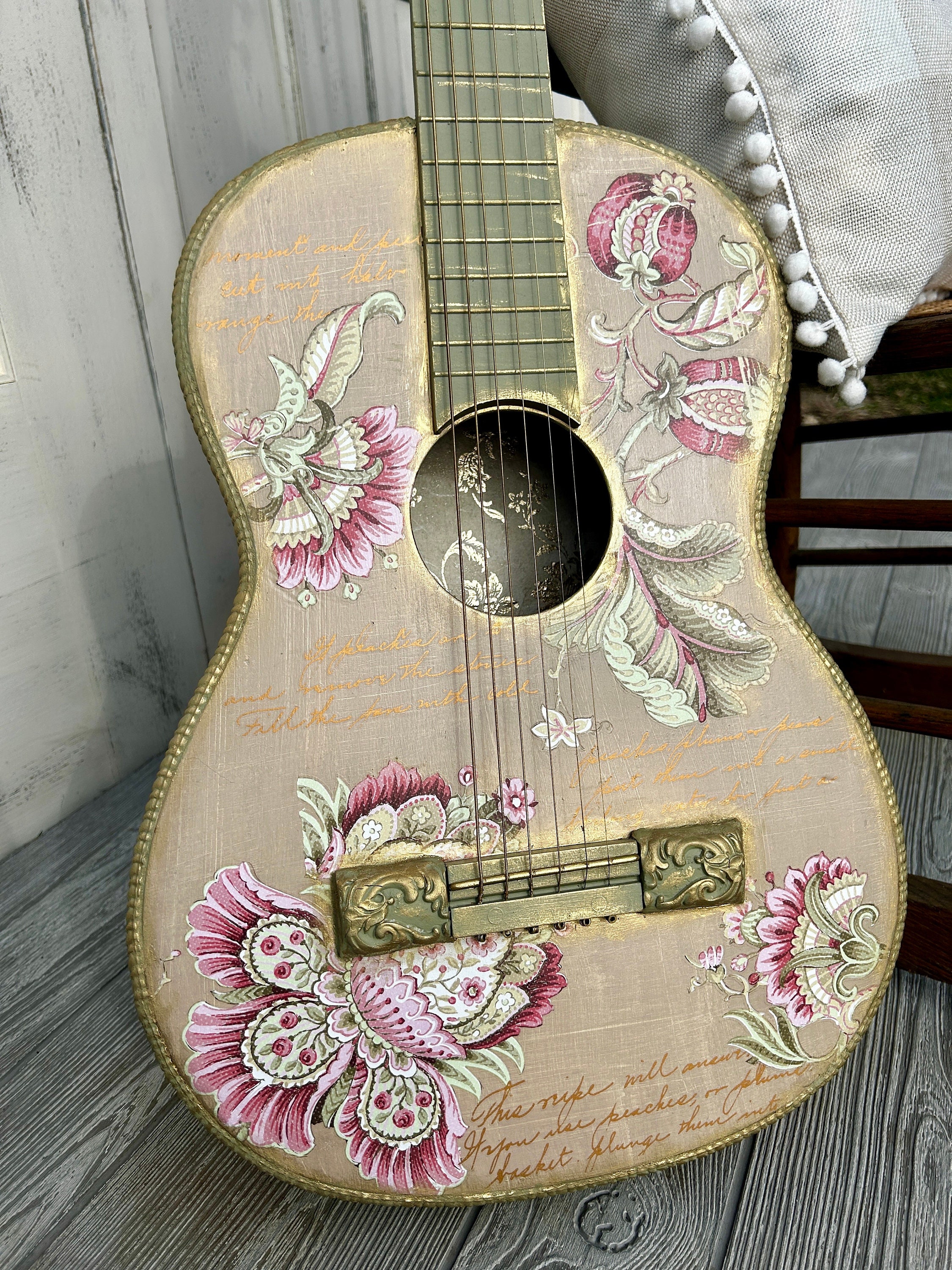 Hand Painted Guitar Lamp, Music Home Decor, Vintage Floral Instrument ...
