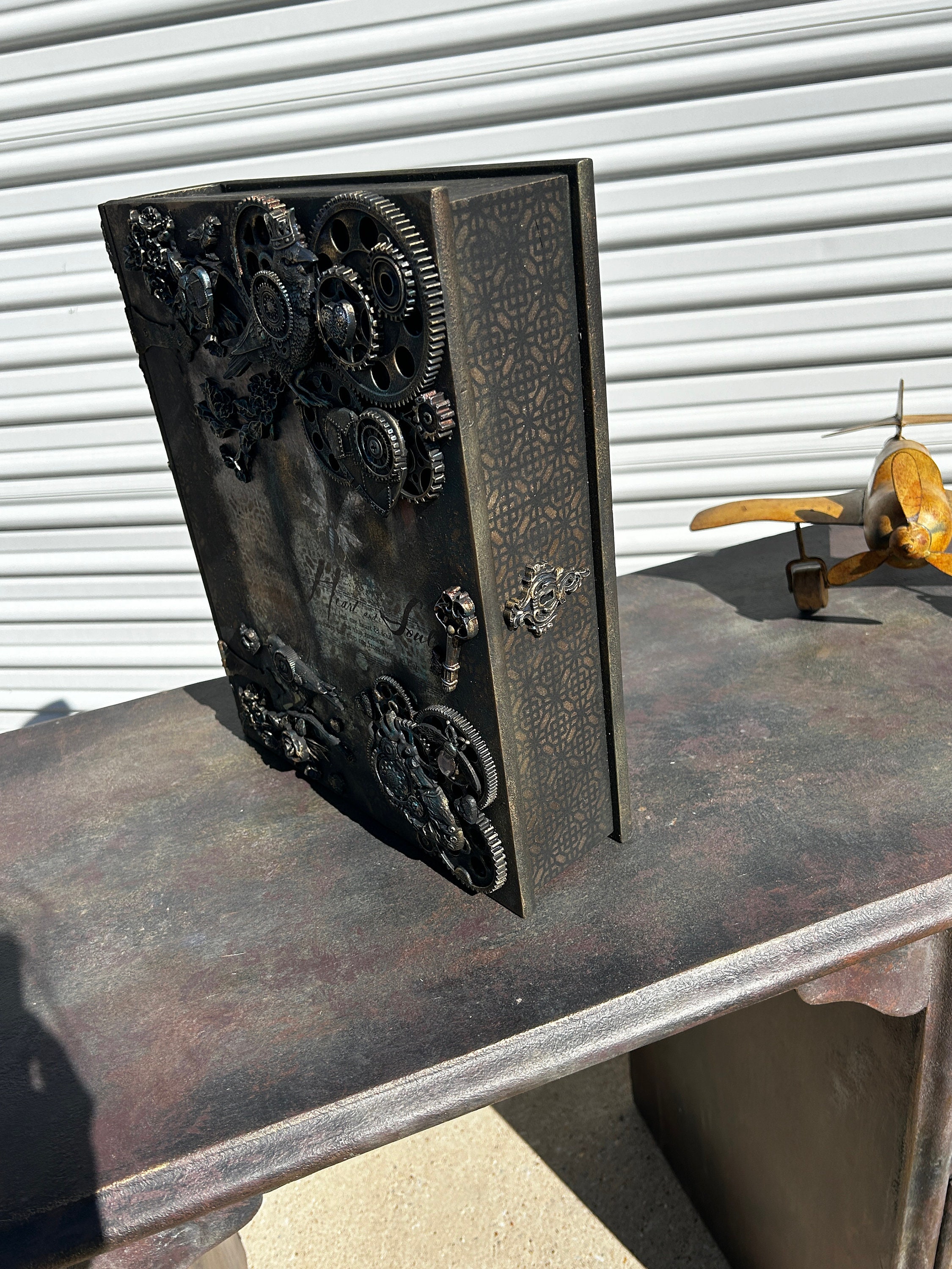 Handcrafted Grunge-themed Book Storage Box With Industrial Gears ...