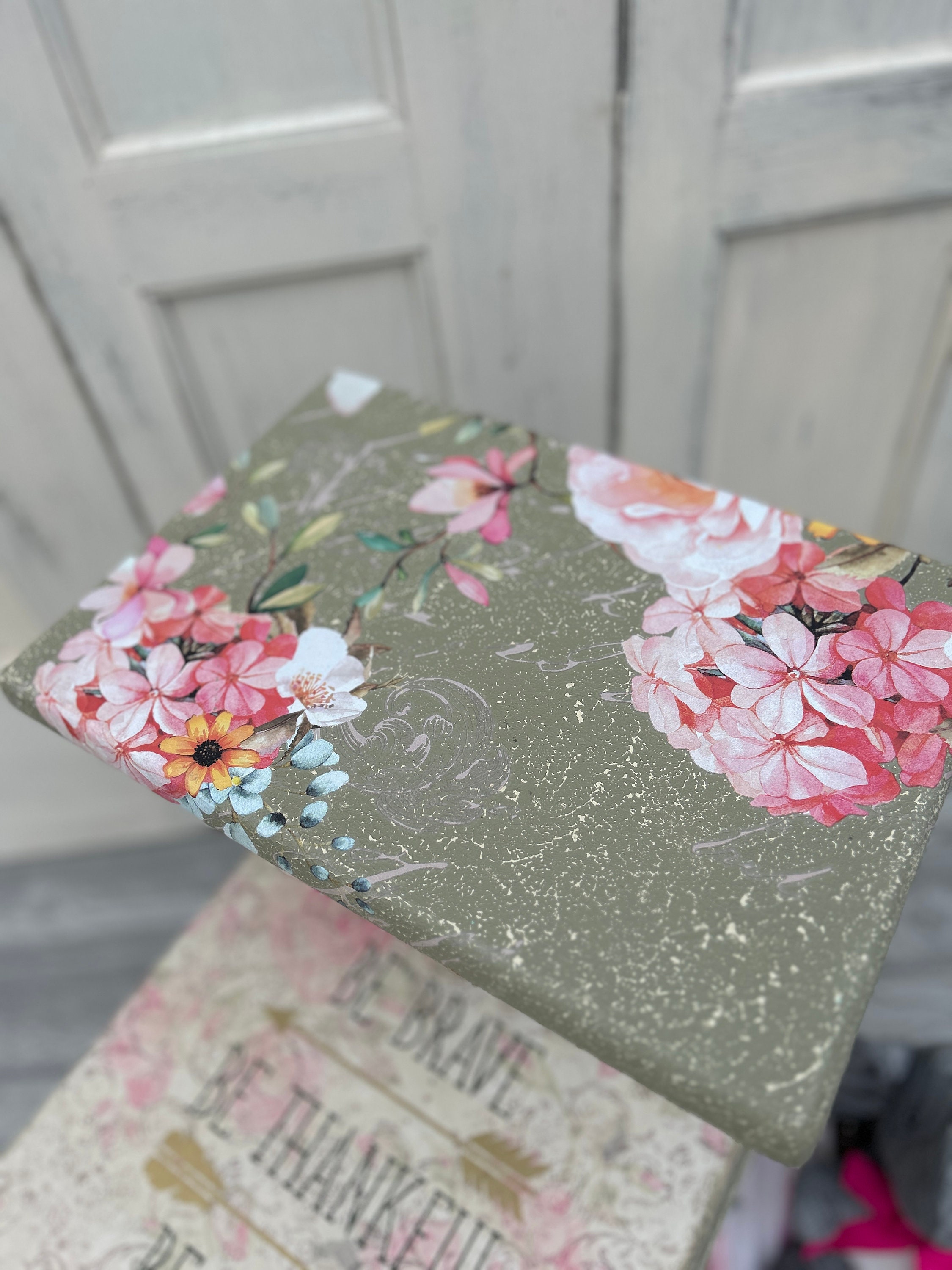 Vintage Pink Nursery Side Table, Floral Pink Toile End Table, Vintage ...