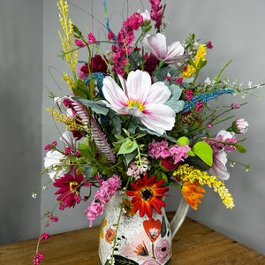 Charming Hand-painted Pitcher With Wildflower Arrangement, Whimsical ...