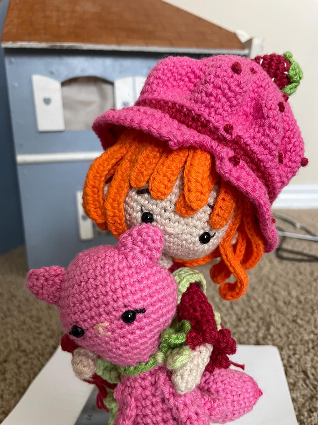 Handmade Strawberry Shortcake Doll and Custard the Cat - Etsy