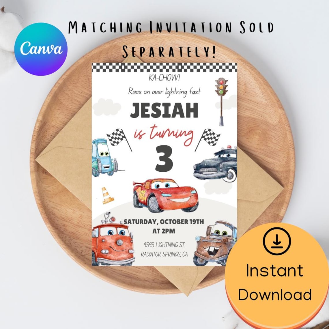 Cars Lightning Mcqueen Birthday Thank You Tag| Radiator Springs| 3.5x2 ...