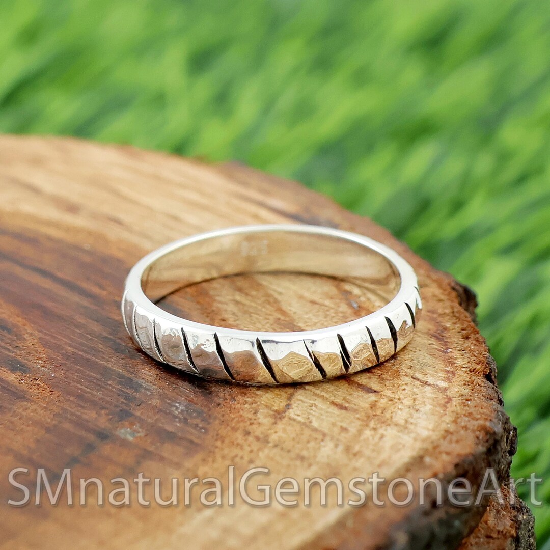 Chunky Stackable Textured Band Ring: 4mm Comfort Fit, 925 Sterling ...