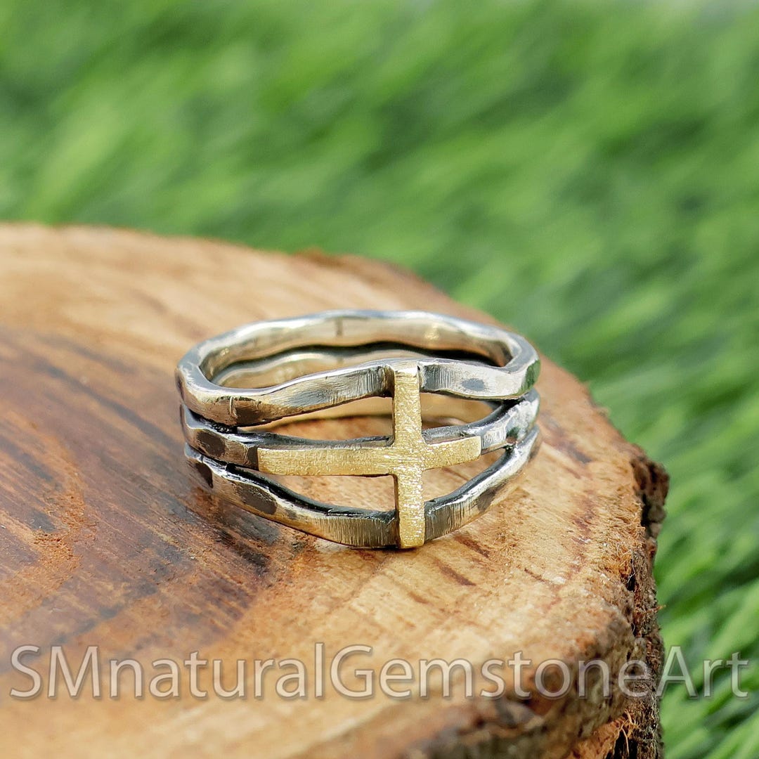 Rustic Textured Cross Ring, 925 Sterling Silver Ring, Religious Ring ...