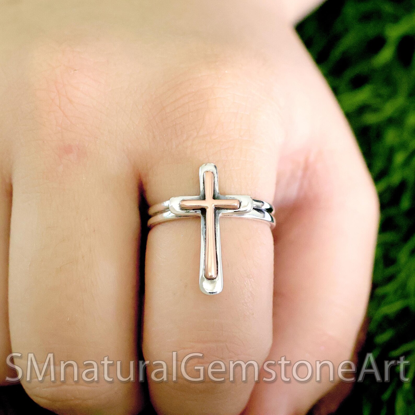 Two Tone Cross Ring: 925 Sterling Silver Religious Ring - Etsy