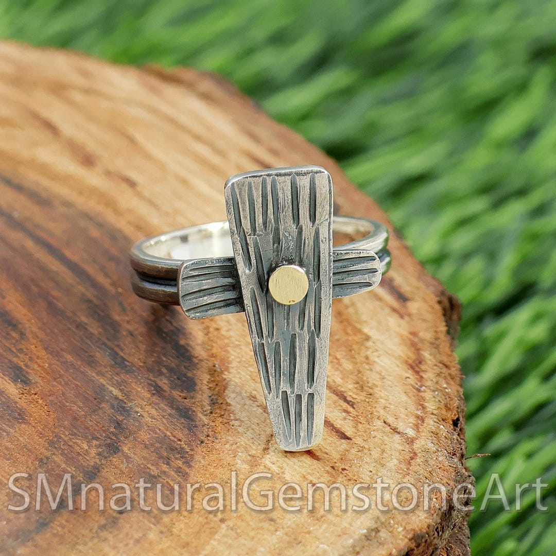 Rustic Textured Cross Ring, 925 Sterling Silver Ring, Religious Ring, Gothic Ring, Statement ...