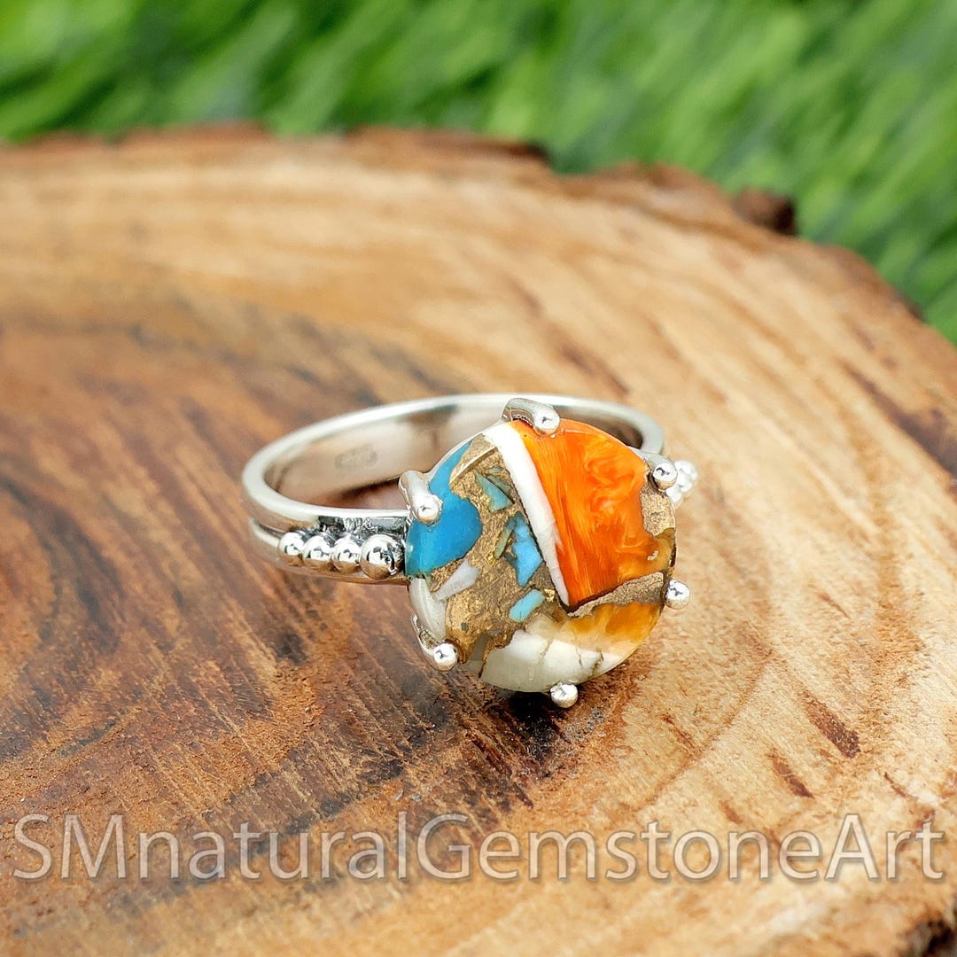 Oyster Copper Turquoise Ring, 925 Sterling Silver Ring, Oyster ...