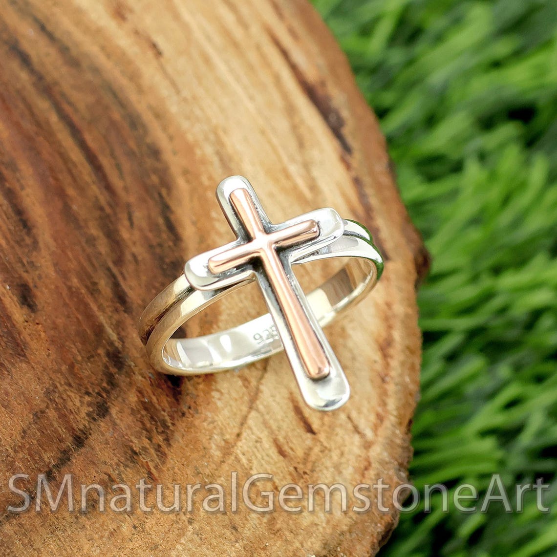 Two Tone Cross Ring: 925 Sterling Silver Religious Ring - Etsy