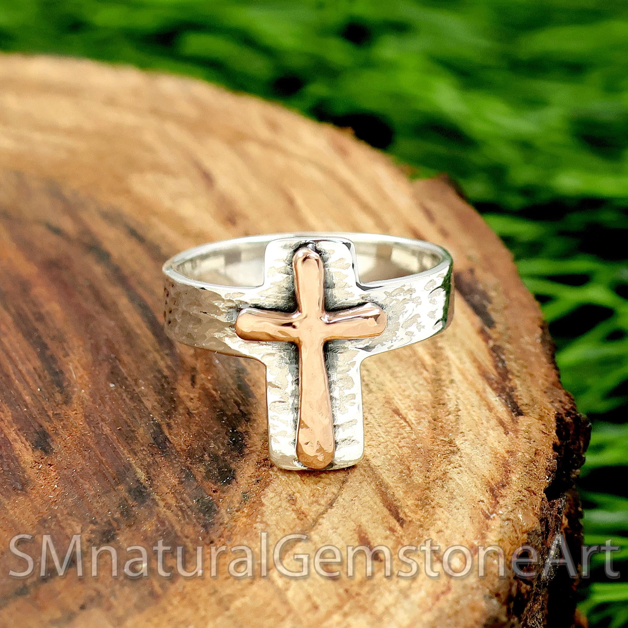 Rustic Hammered Sterling Silver Cross Ring: Gothic Statement Jewelry - Etsy