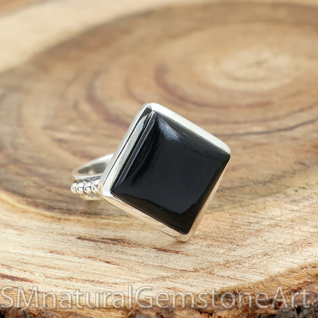 Black Onyx Ring, Statement Ring, Square Shape Black Onyx Ring, 925 ...