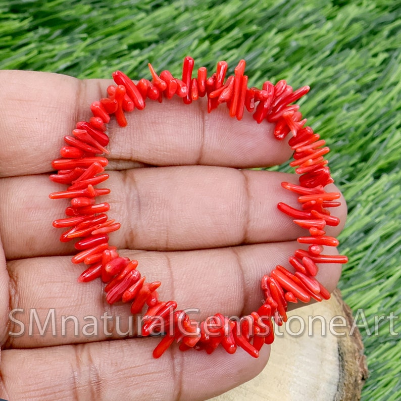 Natural Red Coral Stretch Bracelet: Uncut Gemstone Chips - Etsy