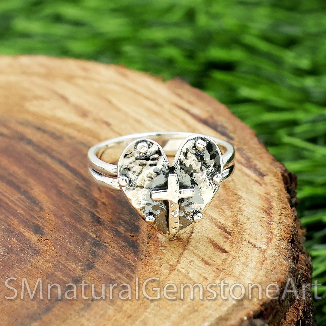 Sterling Silver Heart & Cross Ring: Gothic Religious Jewelry - Etsy