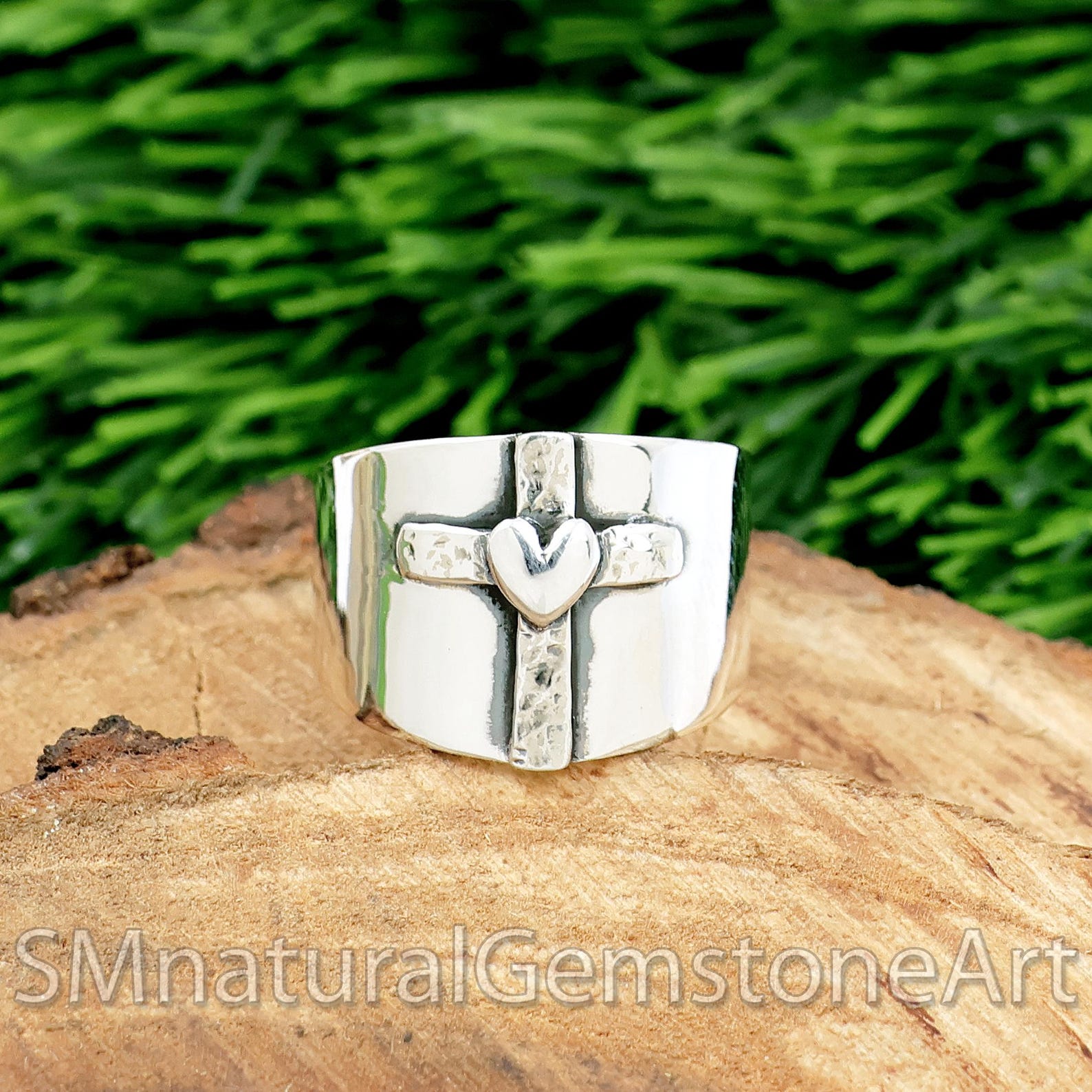 Sterling Silver Heart & Cross Ring: Gothic Religious Band - Etsy