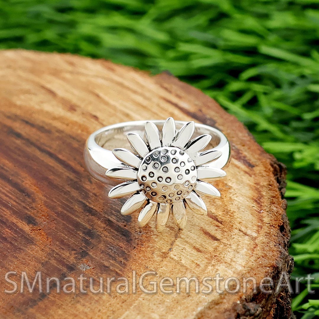 Sterling Silver Sunflower Ring: Bohemian Floral Statement Jewelry - Etsy