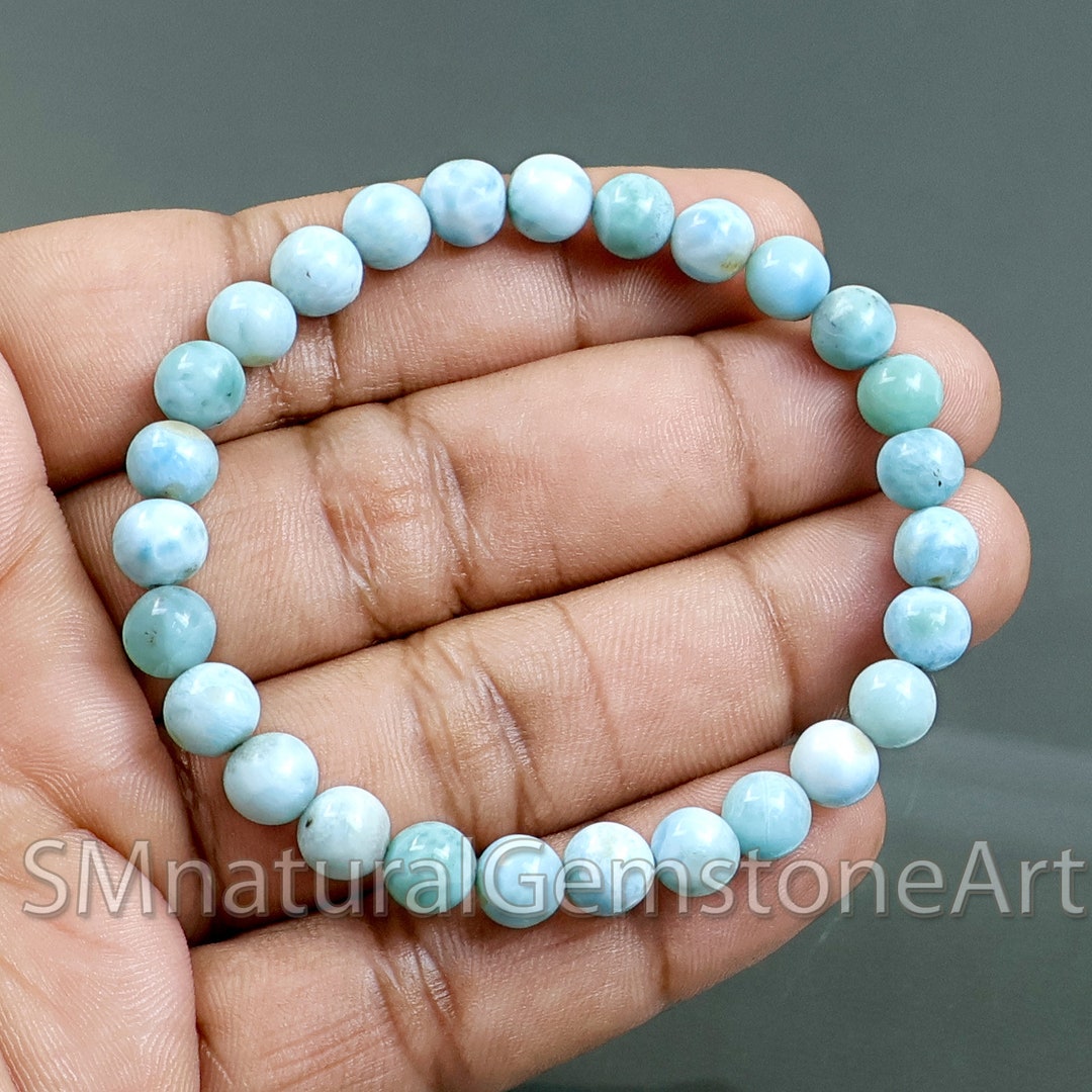 AAA Larimar Beaded Bracelet: 8mm Dainty Blue Gemstone Jewelry - Etsy