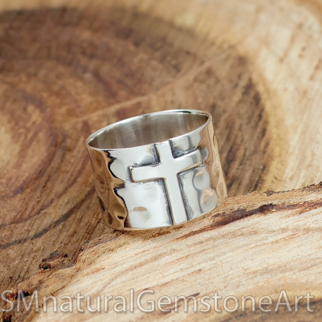 Sterling Silver Cross Ring: Wide Band Religious Statement Ring - Etsy