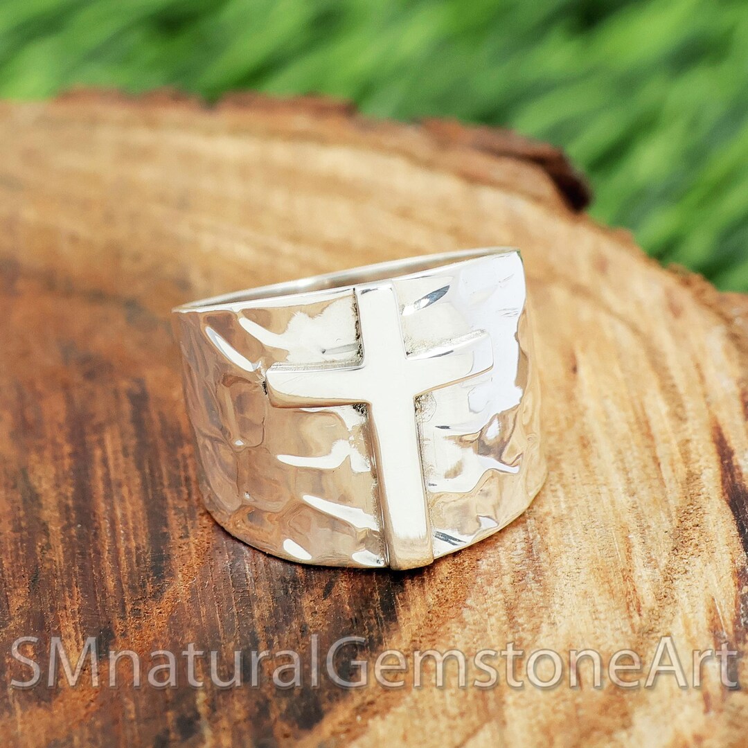 Cross Wide Band Ring, 14 Mm Wide Band Ring, 925 Sterling Silver Ring, Religious Band Ring ...