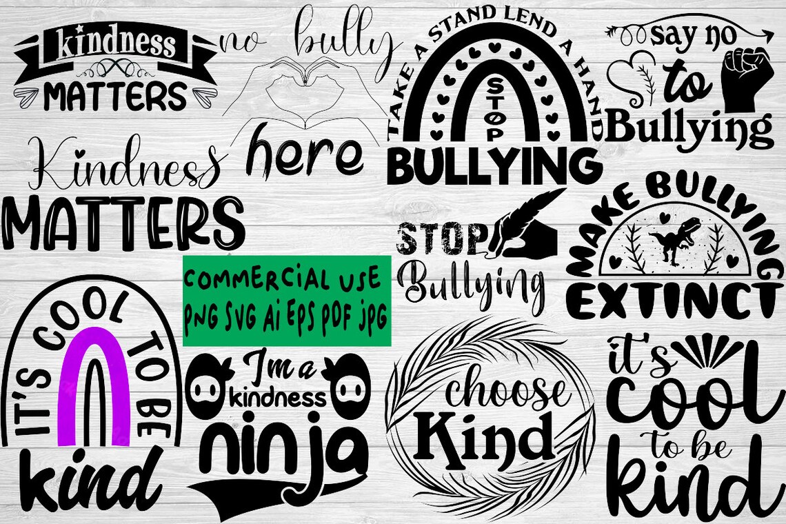 No Bullying Bundle Svg, Png, Eps, Dxf, Choose Kindness,anti-bully ...