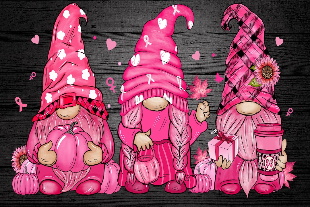 In October We Wear Pink Gnomes Png, Pink Gnomes Png, Gnomes Breast ...