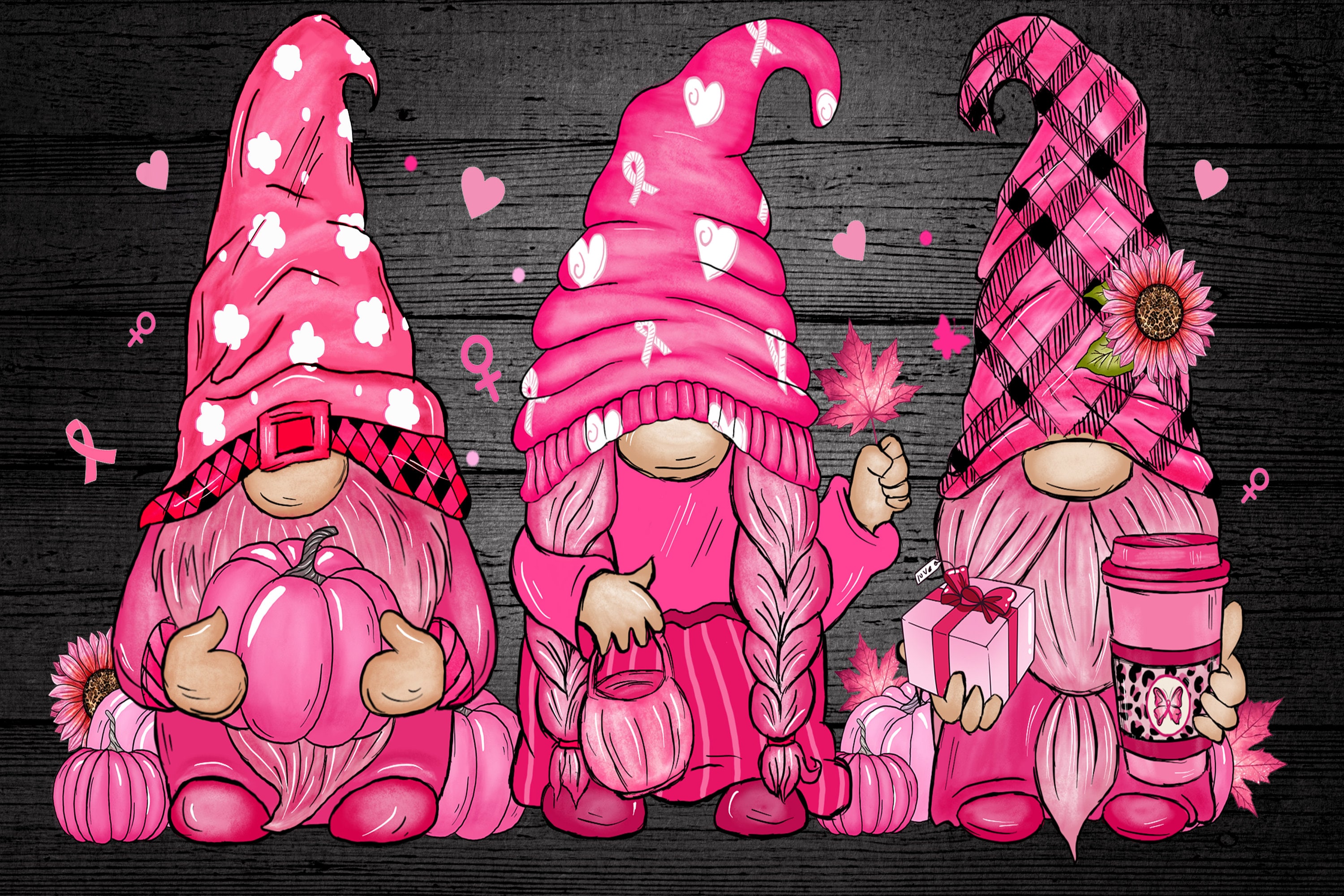In October We Wear Pink Gnomes Png, Pink Gnomes Png, Gnomes Breast ...