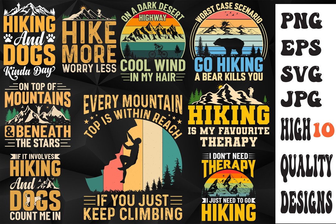 Hiking SVG Bundle, Trekking Svg Pack Cut Files, 10 Hiking Cut Files ...