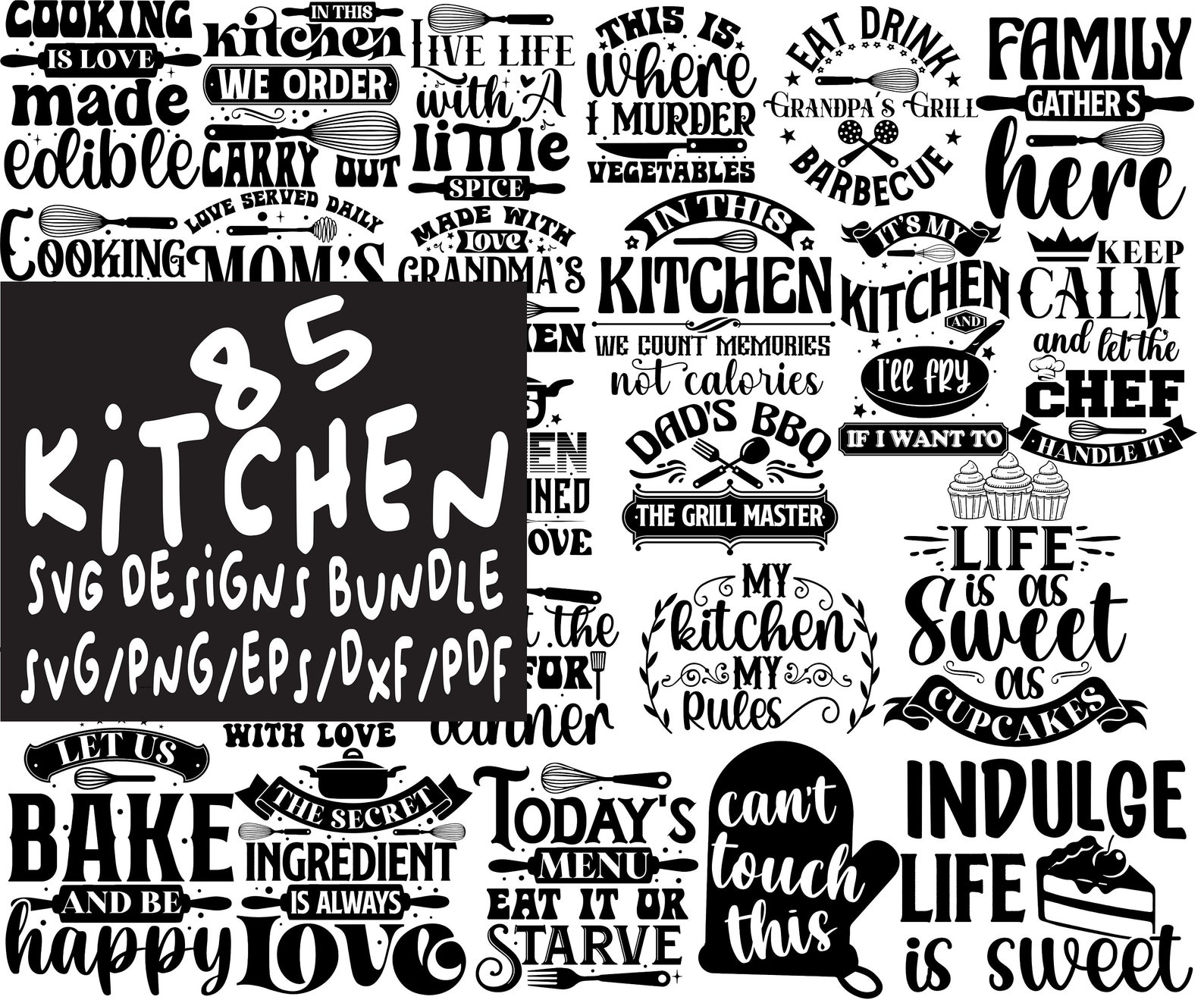 85 Kitchen SVG Bundle, Kitchen Quote Svg, Cooking Svg Baking Svg, Chef ...