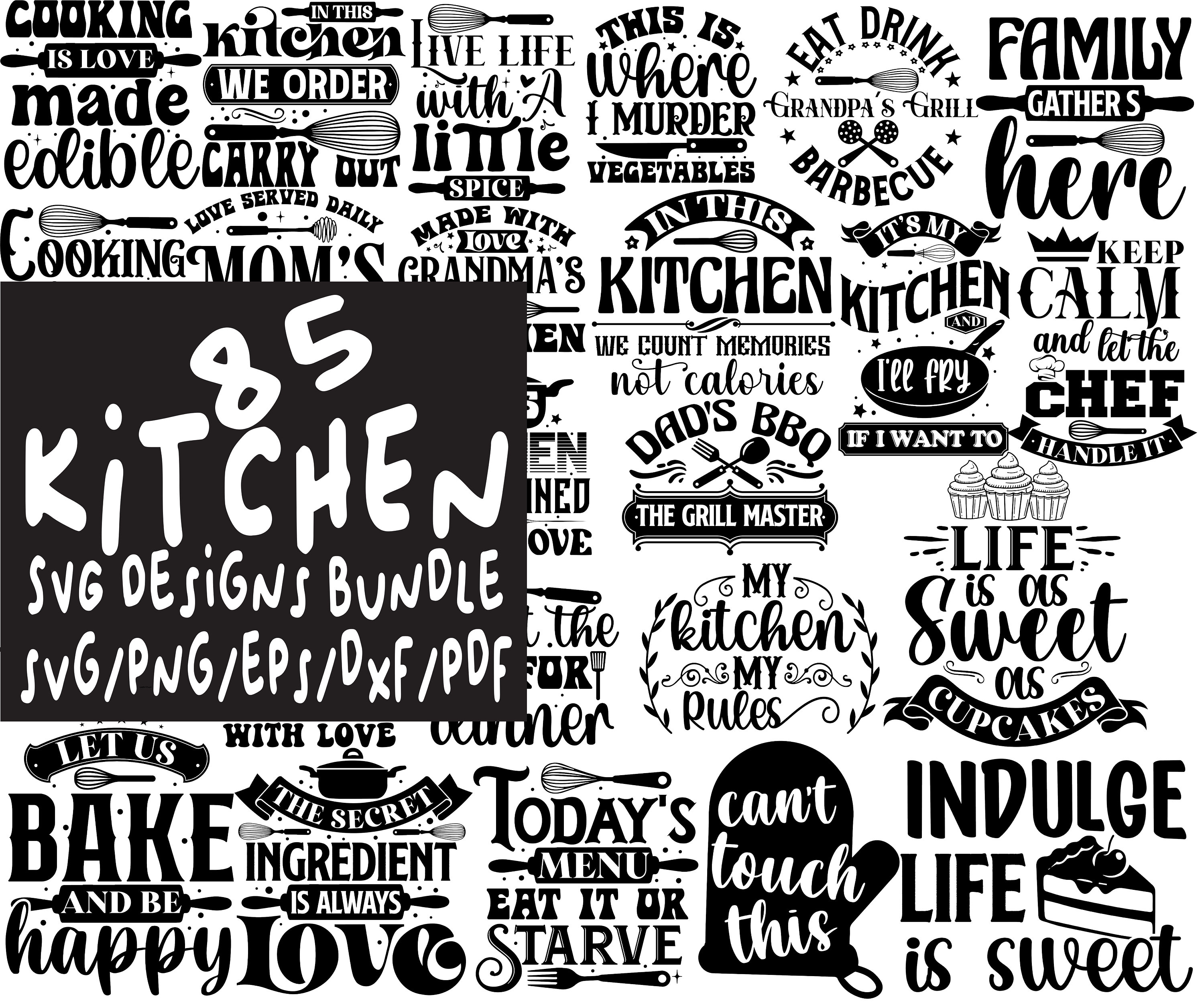 85 Kitchen SVG Bundle, Kitchen Quote Svg, Cooking Svg Baking Svg, Chef ...