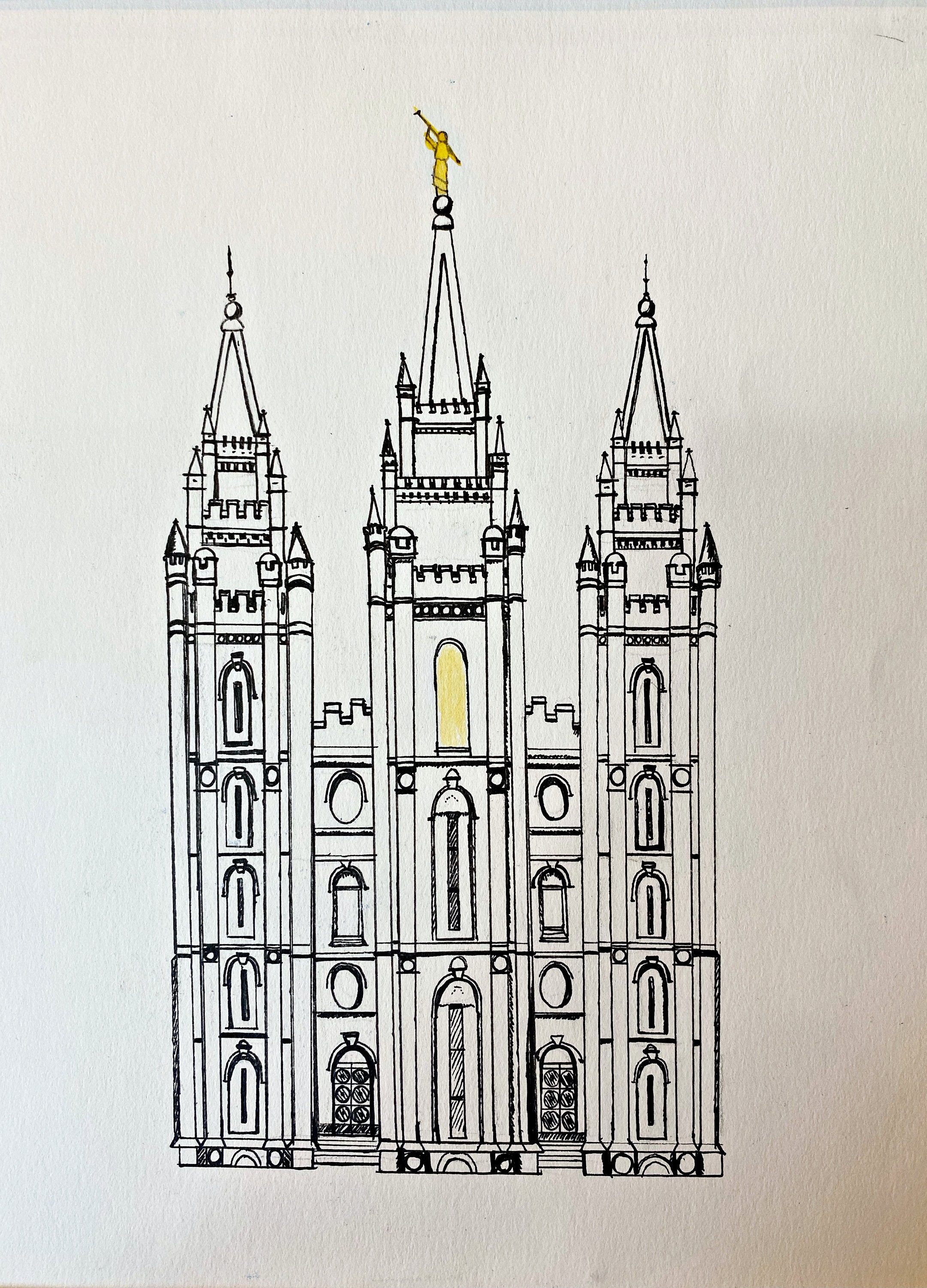 Salt Lake City Temple, LDS Temple Art, Realistic Art, Pen and Ink ...