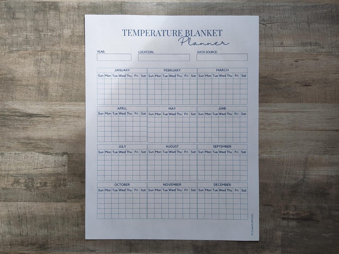 Temperature Blanket Planner Chart, Printable Organizer for Knitting ...
