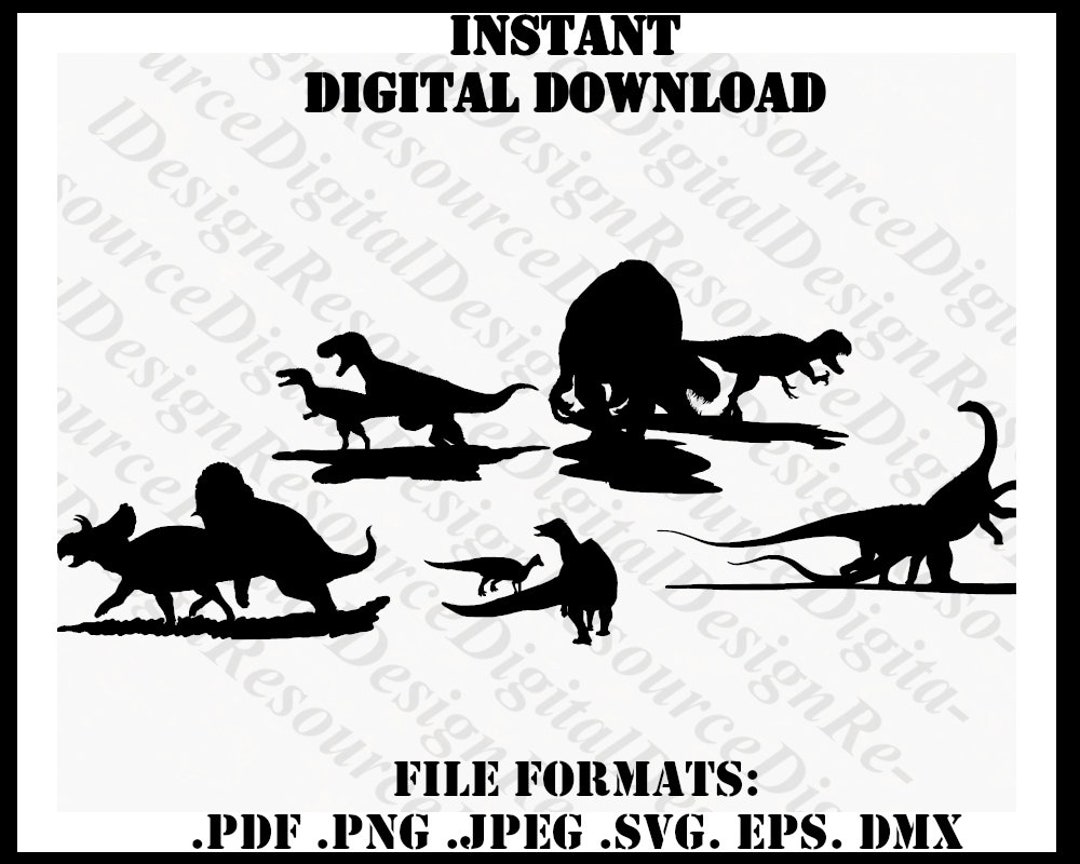 Dinosaur Silhouette SVG Bundle, T-rex, Triceratops, Stegosaurus, Raptor ...