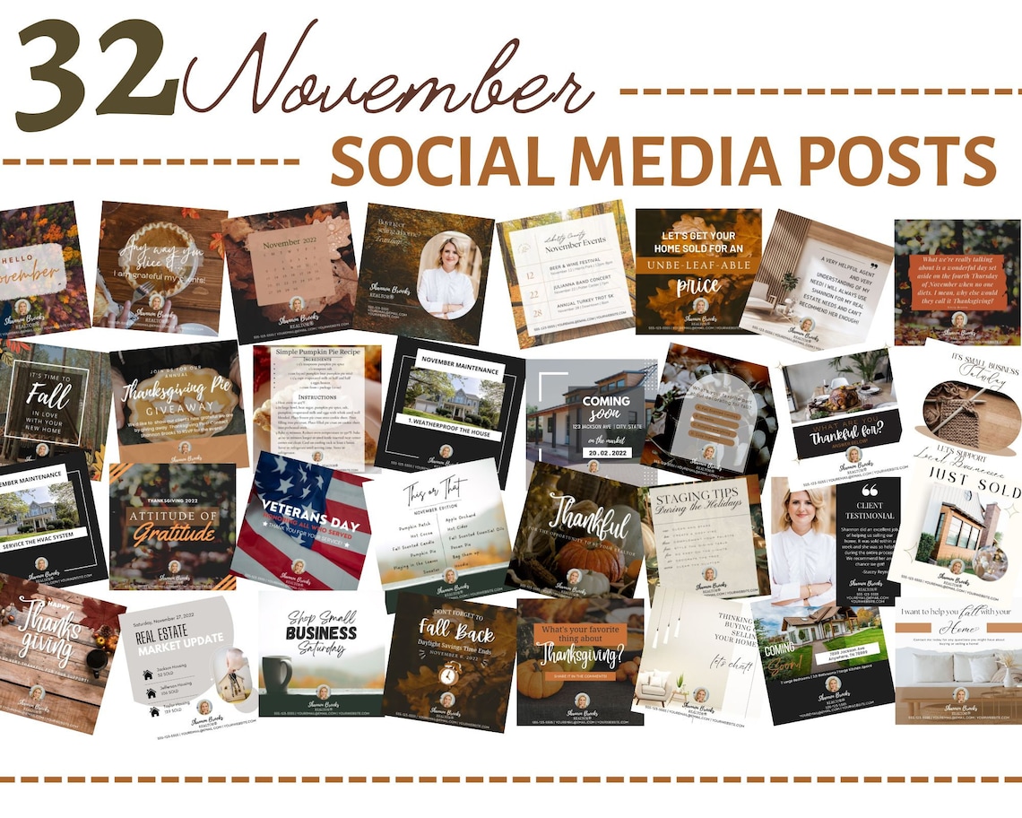 Real Estate Social Media Posts Templates, November Real Estate Social ...