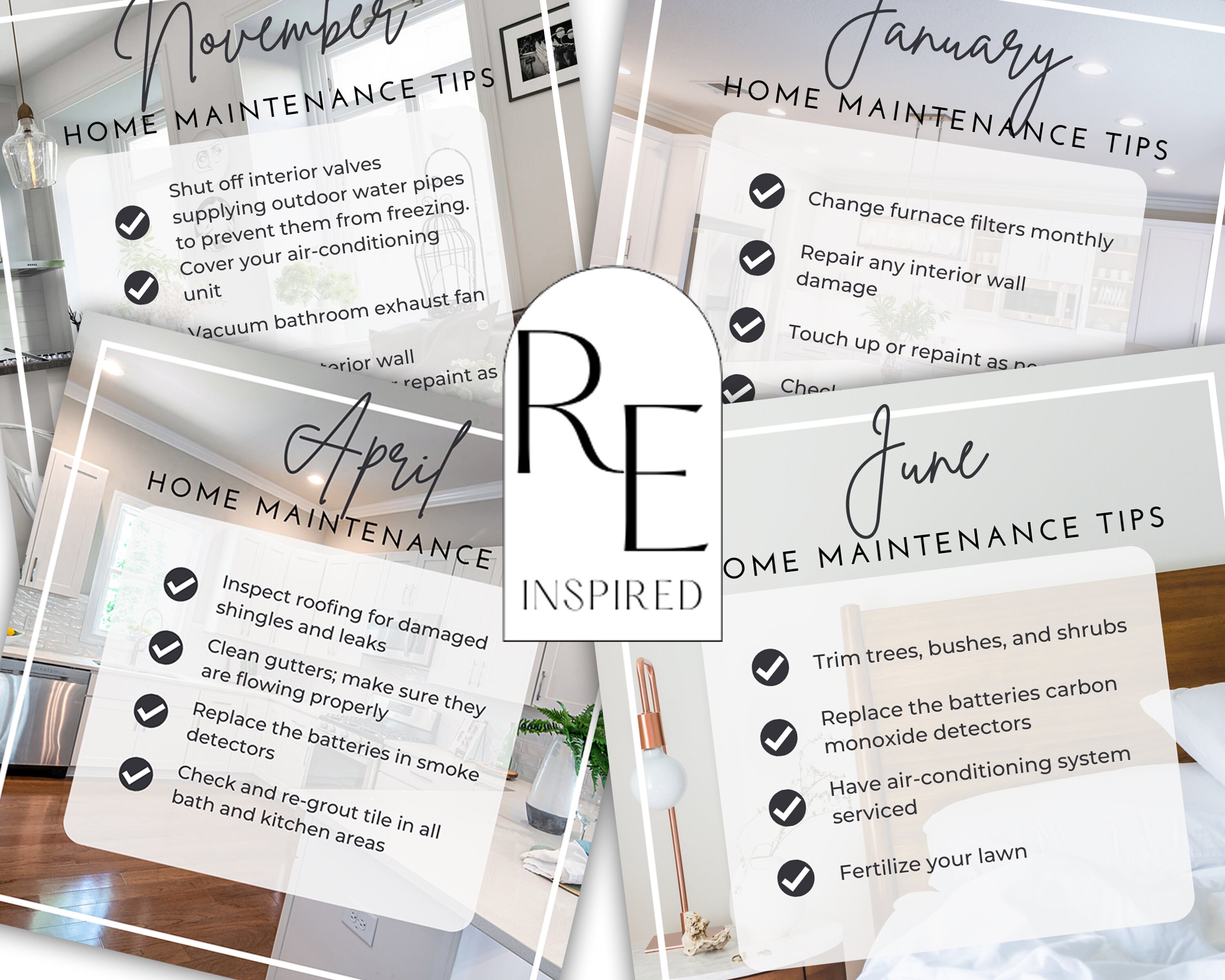 Monthly Maintenance Tips Posts for Realtors, 12 Monthly Social Media ...