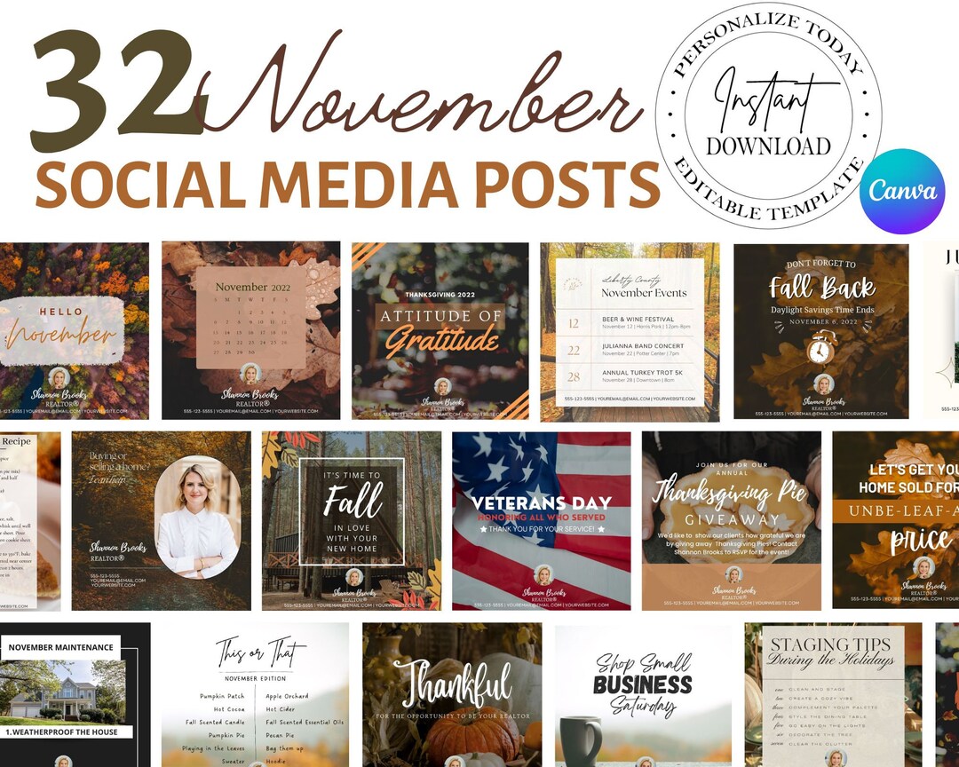 Real Estate Social Media Posts Templates, November Real Estate Social ...