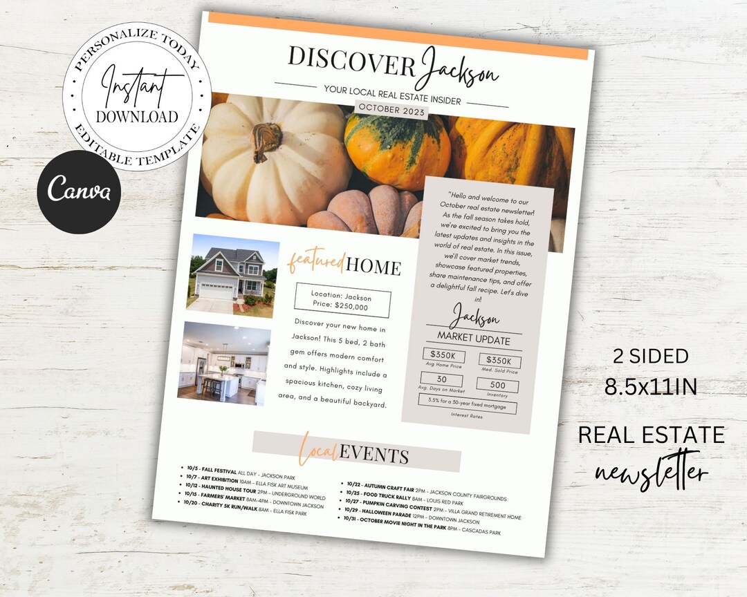 Real Estate Newsletter Template, October Real Estate Newsletter, Real ...