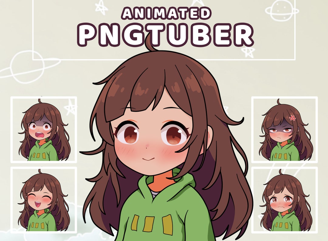 Cute Girl Pngtuber With Brown Hairs and Green Shirt | Premade Animated ...