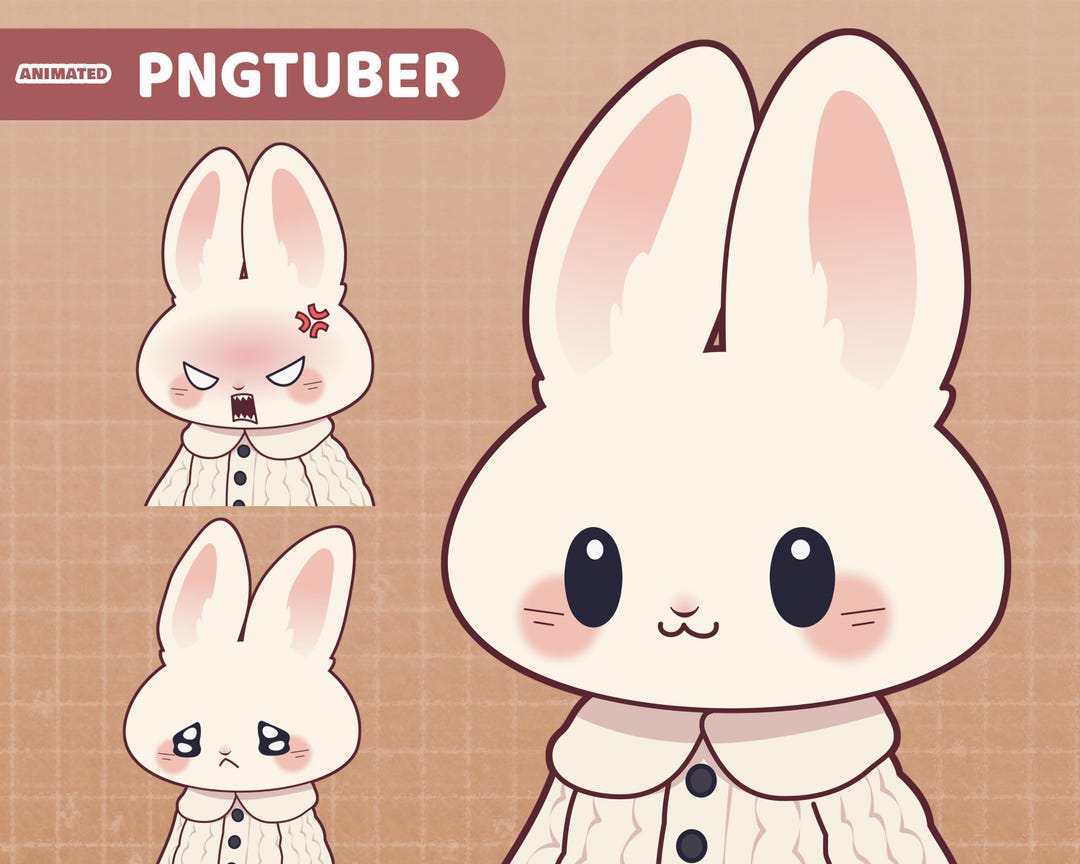 White Bunny Pngtuber - Premade Streaming Avatar - Animated Giftuber ...