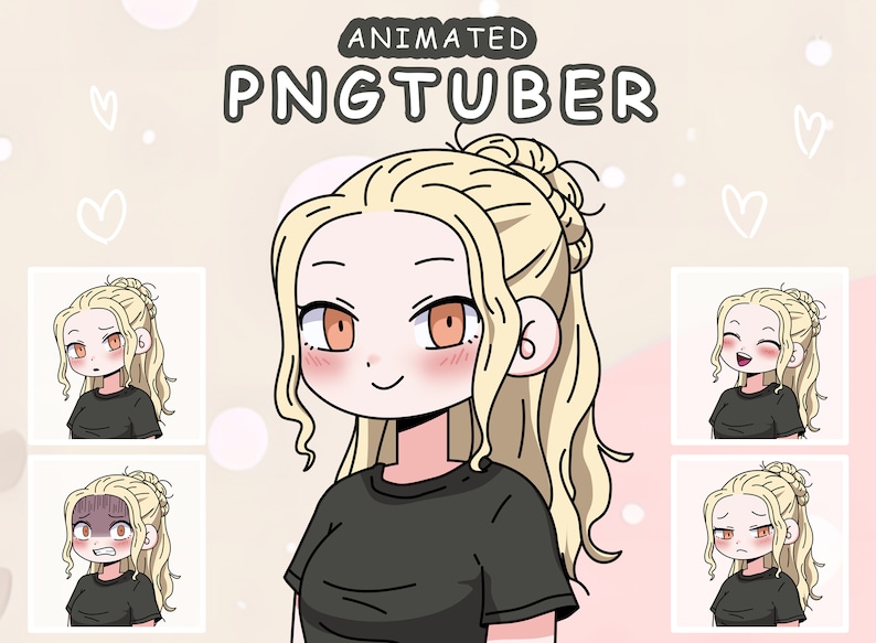 Animated Pngtuber Model of a Cute Blonde Girl in Black T-shirt ...
