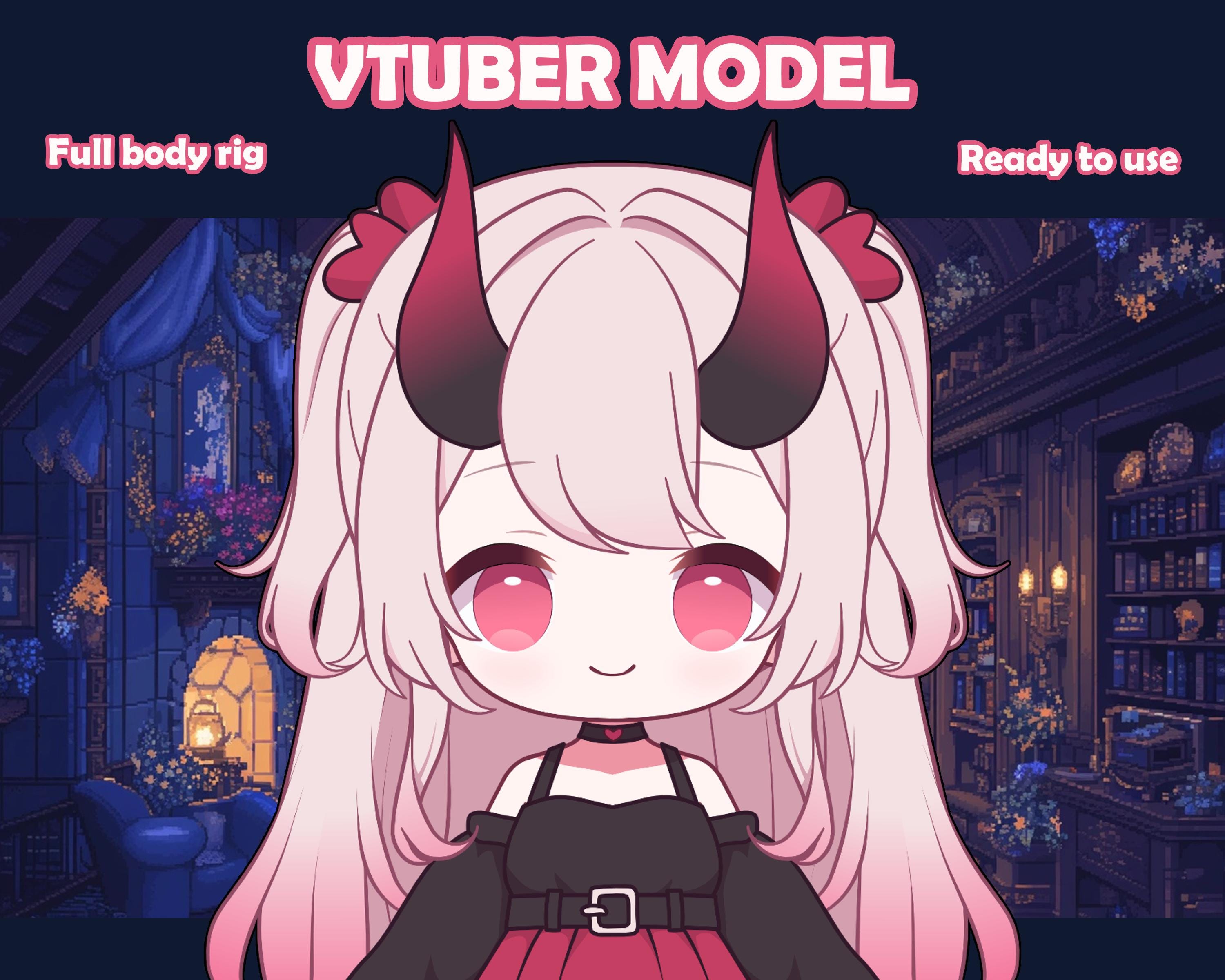 Modelo de Vtuber prediseñado, linda chica Chibi Oni, plataforma de ...