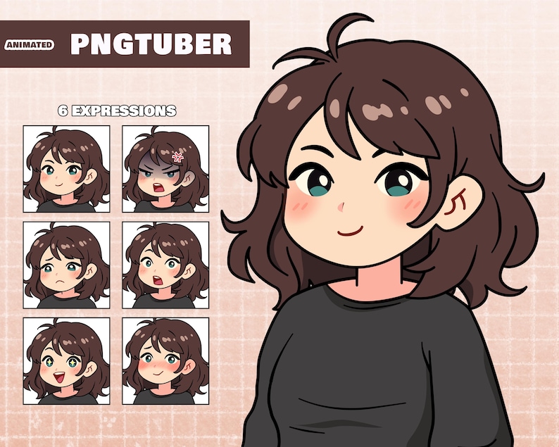 Cute Brown Haired Girl Pngtuber Model - Premade Animated Giftuber ...