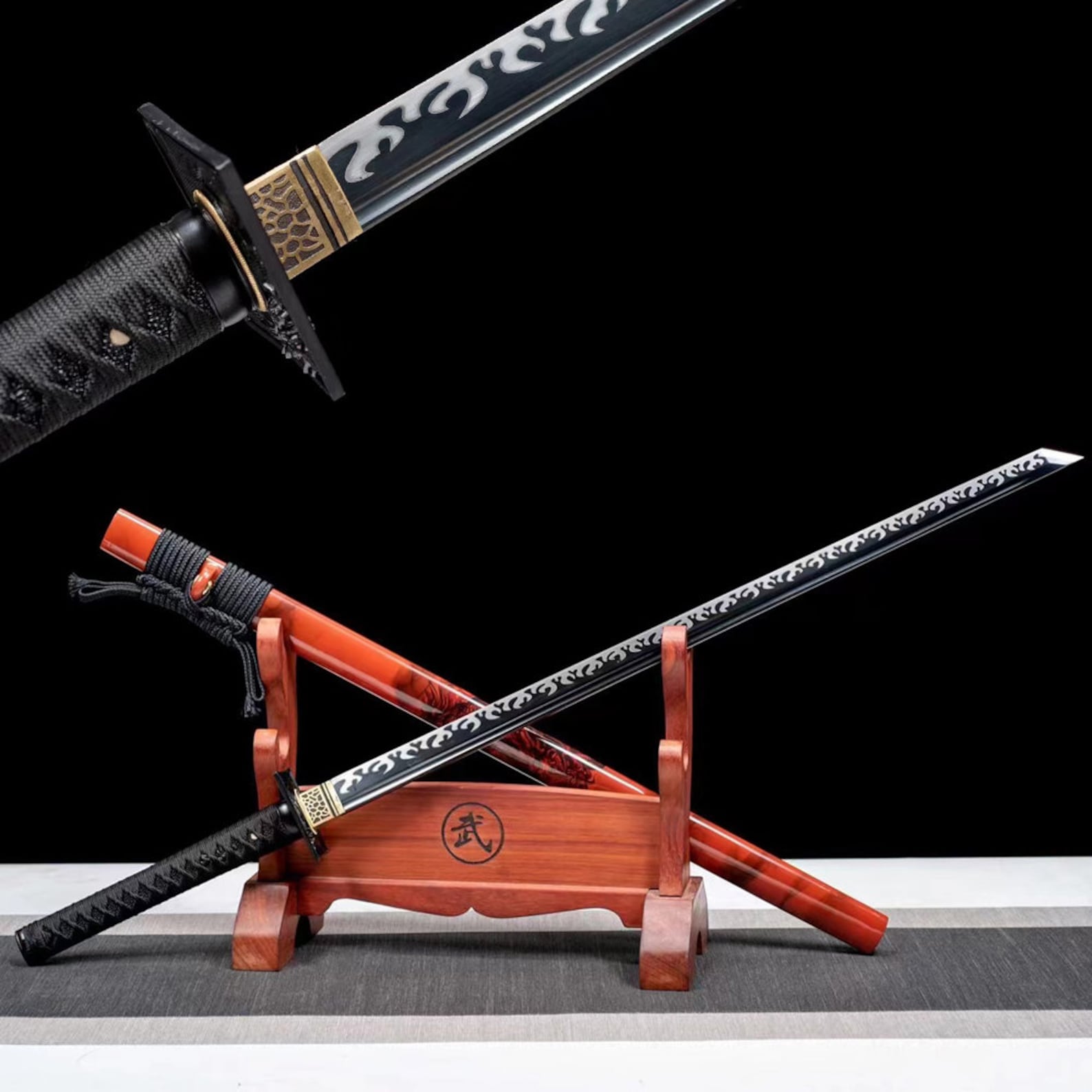 Hand-forged Japanese Samurai Anime Sword Full Tang Roasted Blue Katana ...