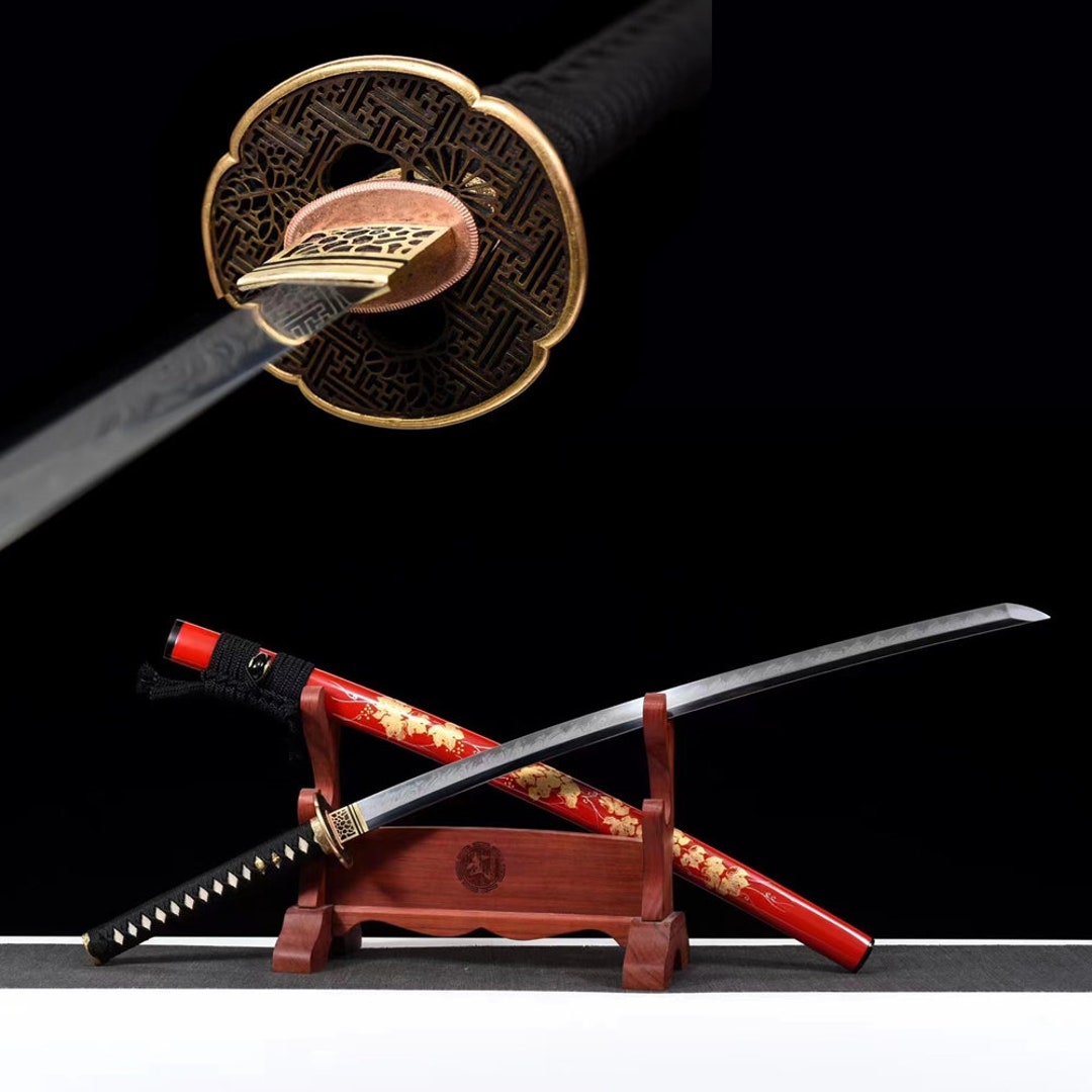 Japanese Samurai Sword All Tang Upper Research Katana Large Red Lacquer ...