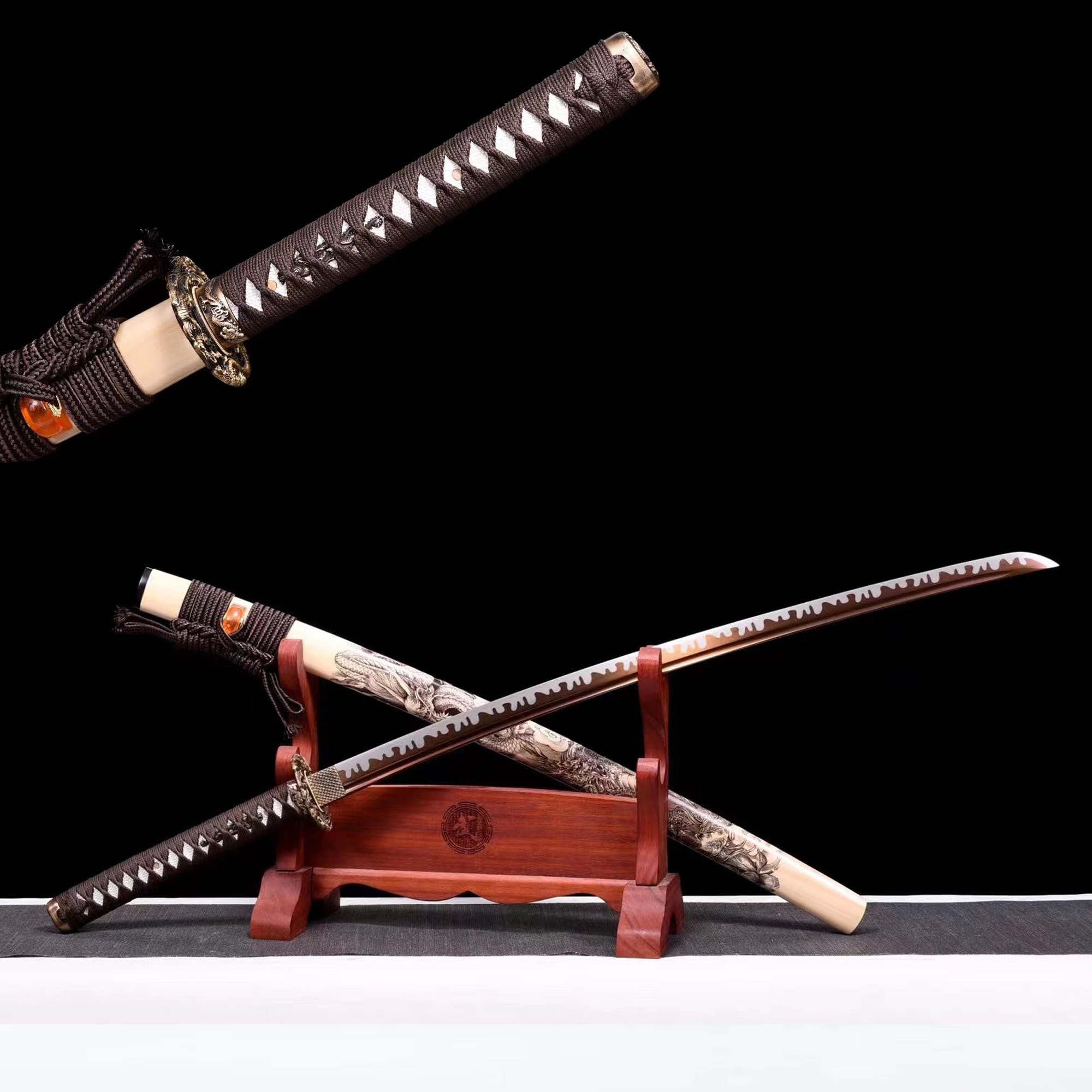 Hand-forged Japanese Katana Full Tang 1060 Steel Golden Blade A Real ...