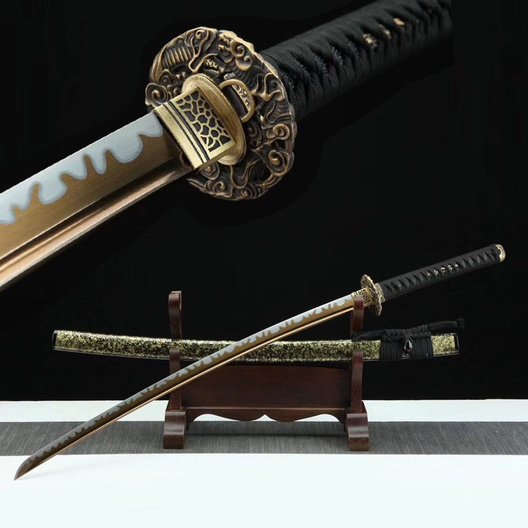 Samurai Sword Hand-forged 1060 Steel Full Tang Katana Golden Blade - Etsy
