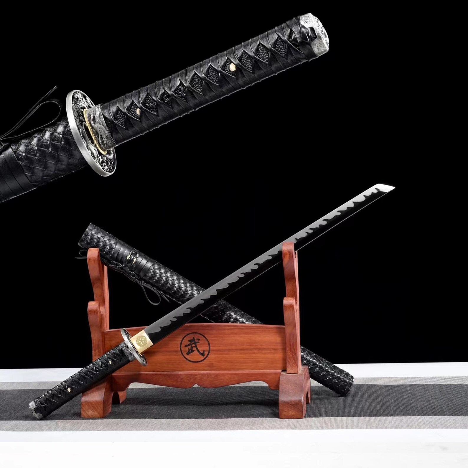 Medium Katana Straight Blade Japanese Samurai Swords Black Katana Sword ...
