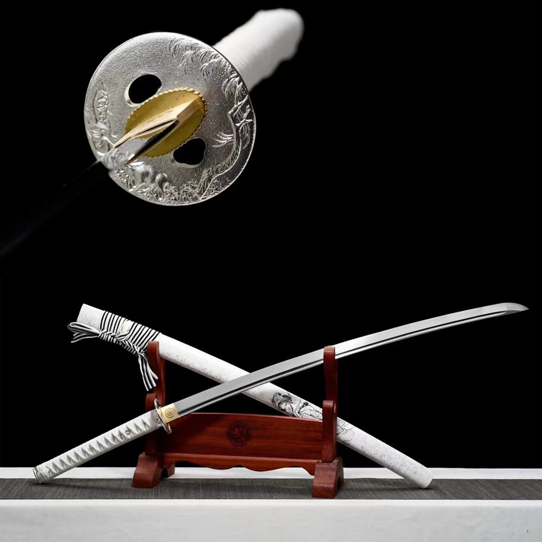 Hand Forged Japanese Sword Full Tangatana 1045 Steel Katana White Knife ...