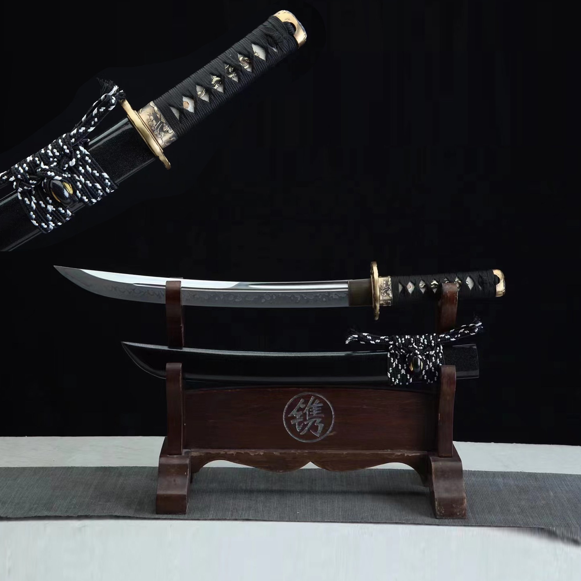Hand-forged Short Samurai Sword Wakizashi Katana Sword T10 Steel Clay ...
