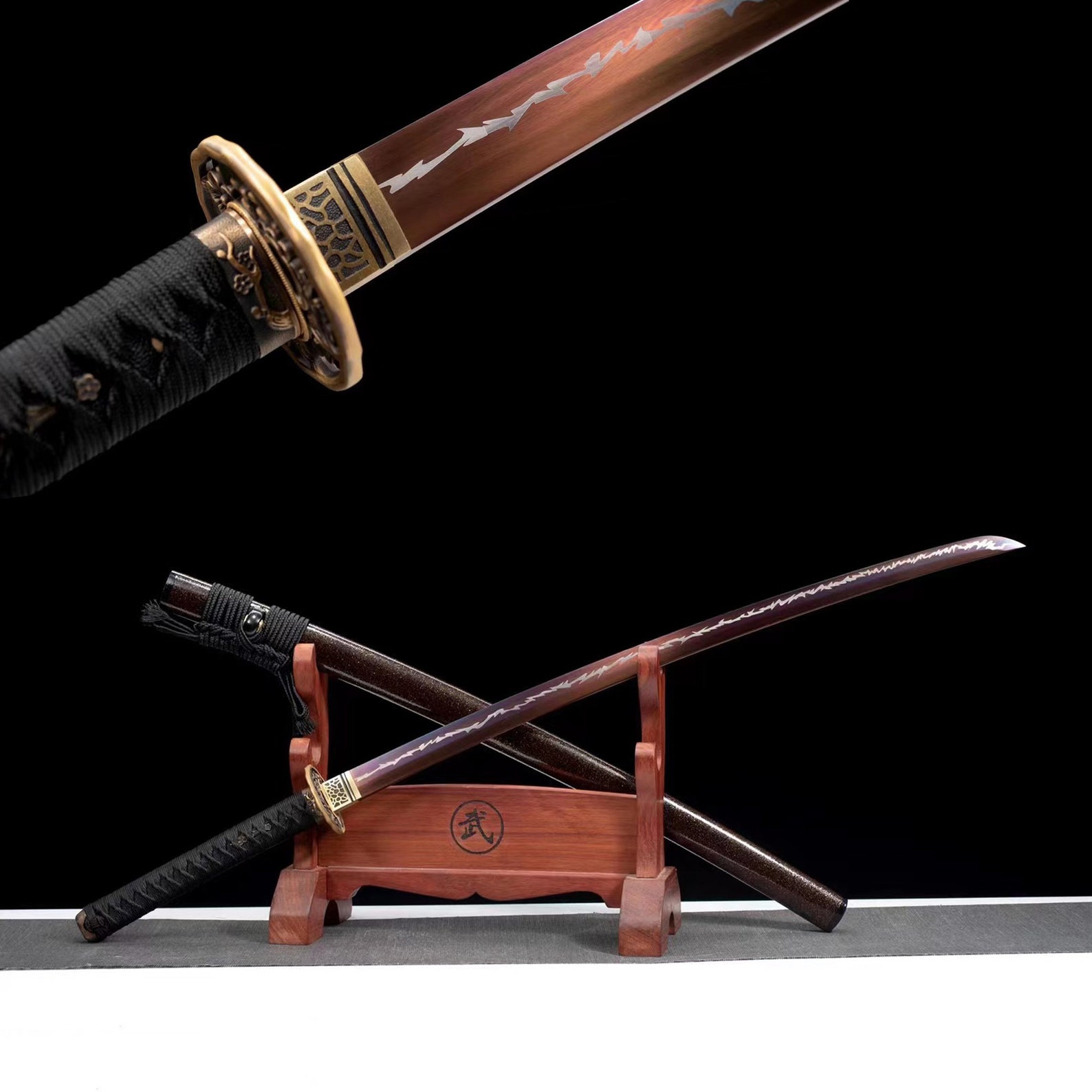 Japanese Samurai Sword All-tang Katana 1060 Steel Hair Red Blade ...