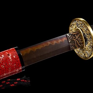 Hand-forged Japanese Samurai Sword Red Katana Full Tang Manganese Steel ...